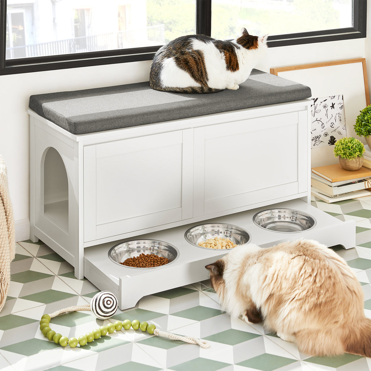 SoBuy FSR136-W Kattenhuis, Katten Bench, Kattenbak Kast, kattenbakkast ...